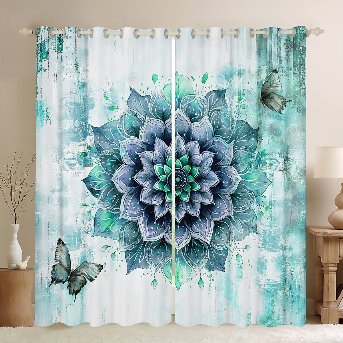 YST Chic Floral Curtains for Girls Women Mandala Flower Blackout ...