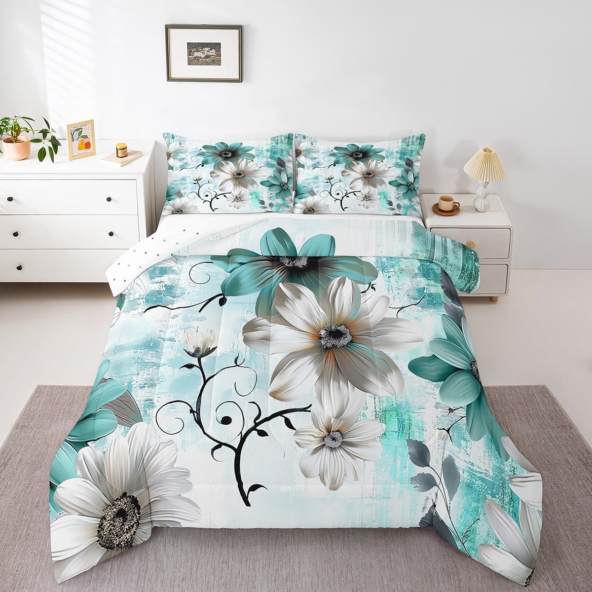 Chic Floral King Comforter Set Women Daisy Flower Bedding Set King ...