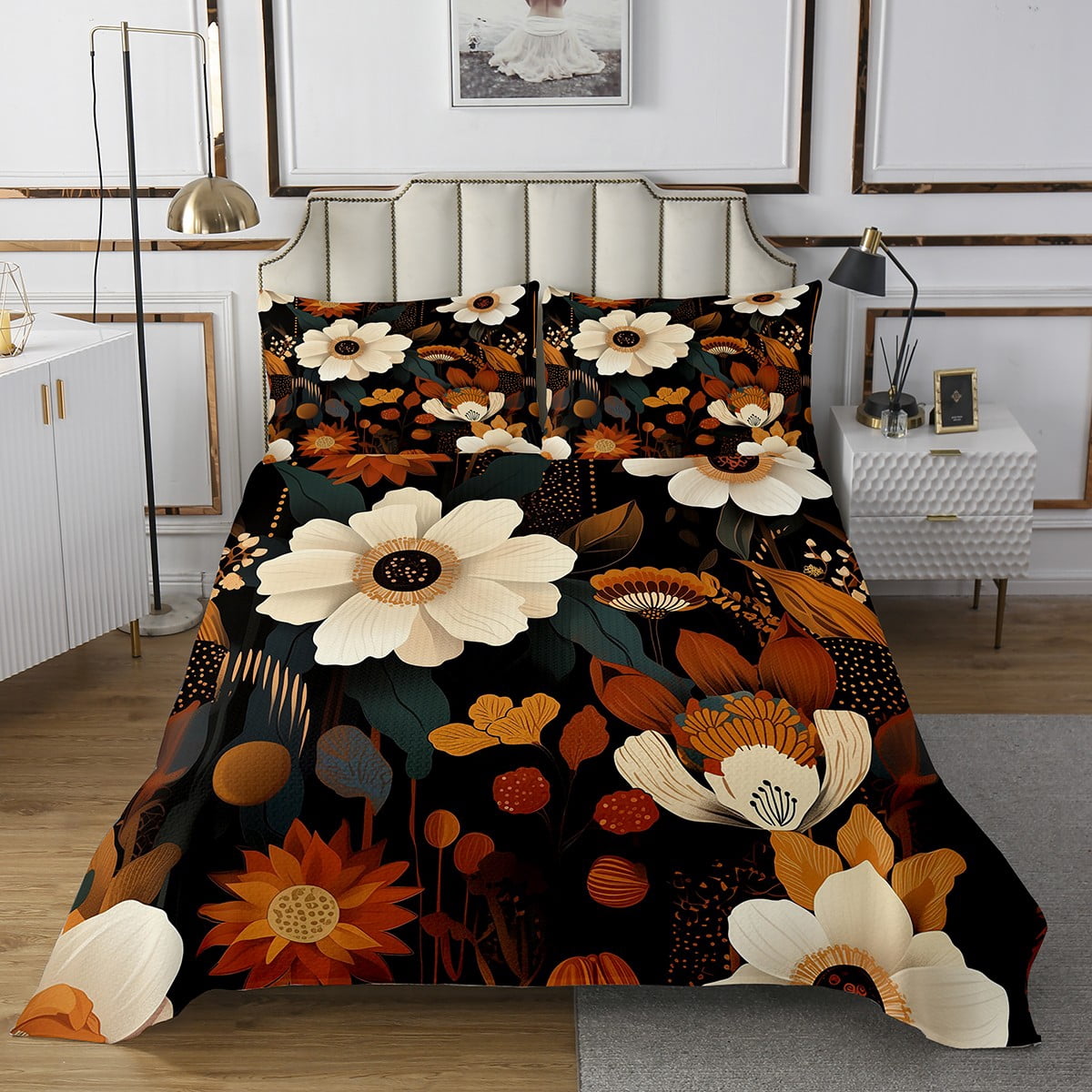 YST Chic Floral Queen Quilt Set for Girls Women Boho Flower Coverlet ...