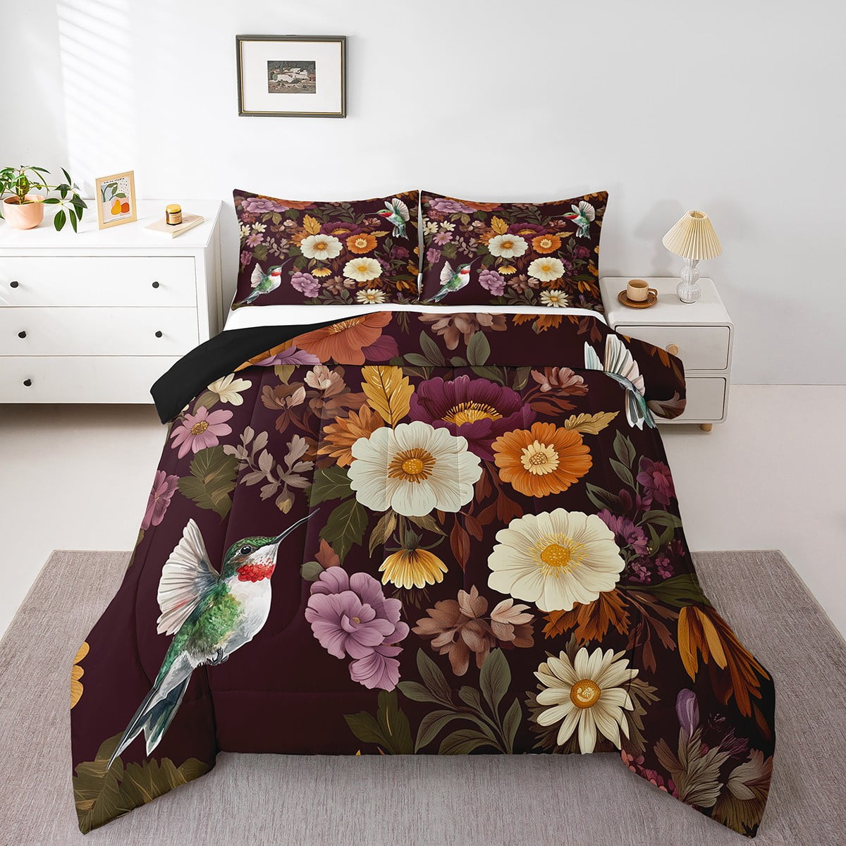 YST Chic Floral Twin Size Comforter Set for Kids Teens Adults ...