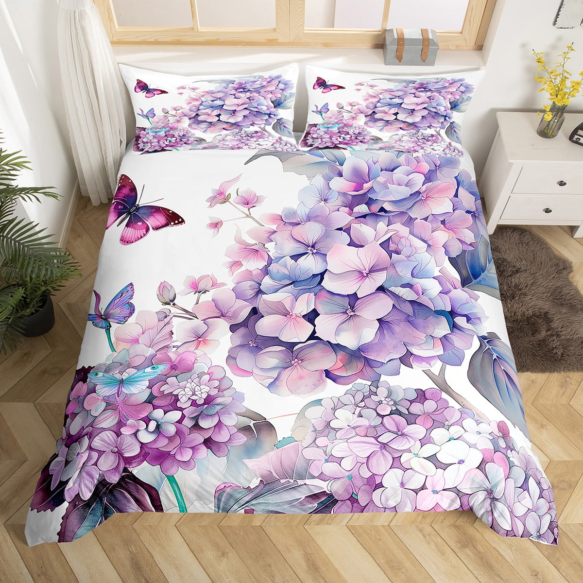 YST Chic Hydrangea Bed Set Coloful Butterfly Bedding Sets King For Kids ...