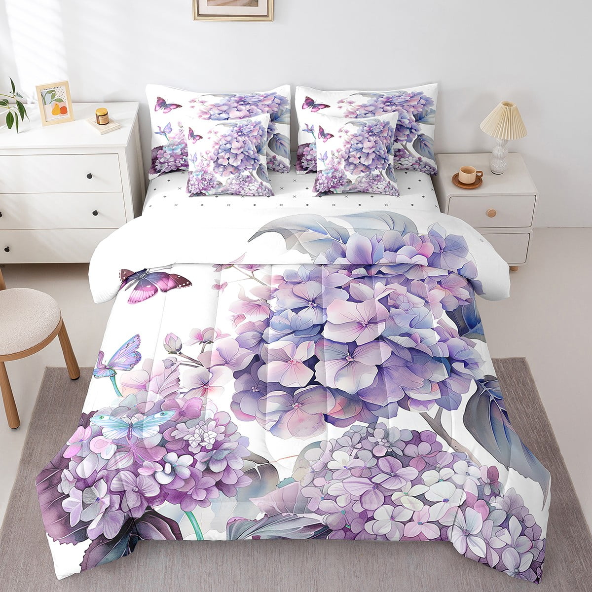 YST Chic Hydrangea Bedding Comforter Sets 7Pcs Colorful Butterfly Bed ...