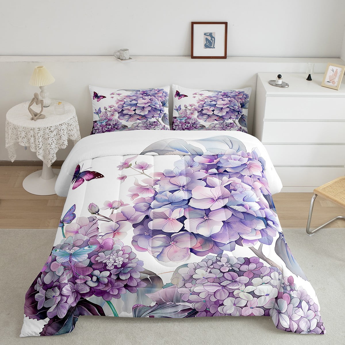 YST Chic Hydrangea Comforter Set Twin Coloful Butterfly Bedding Sets ...