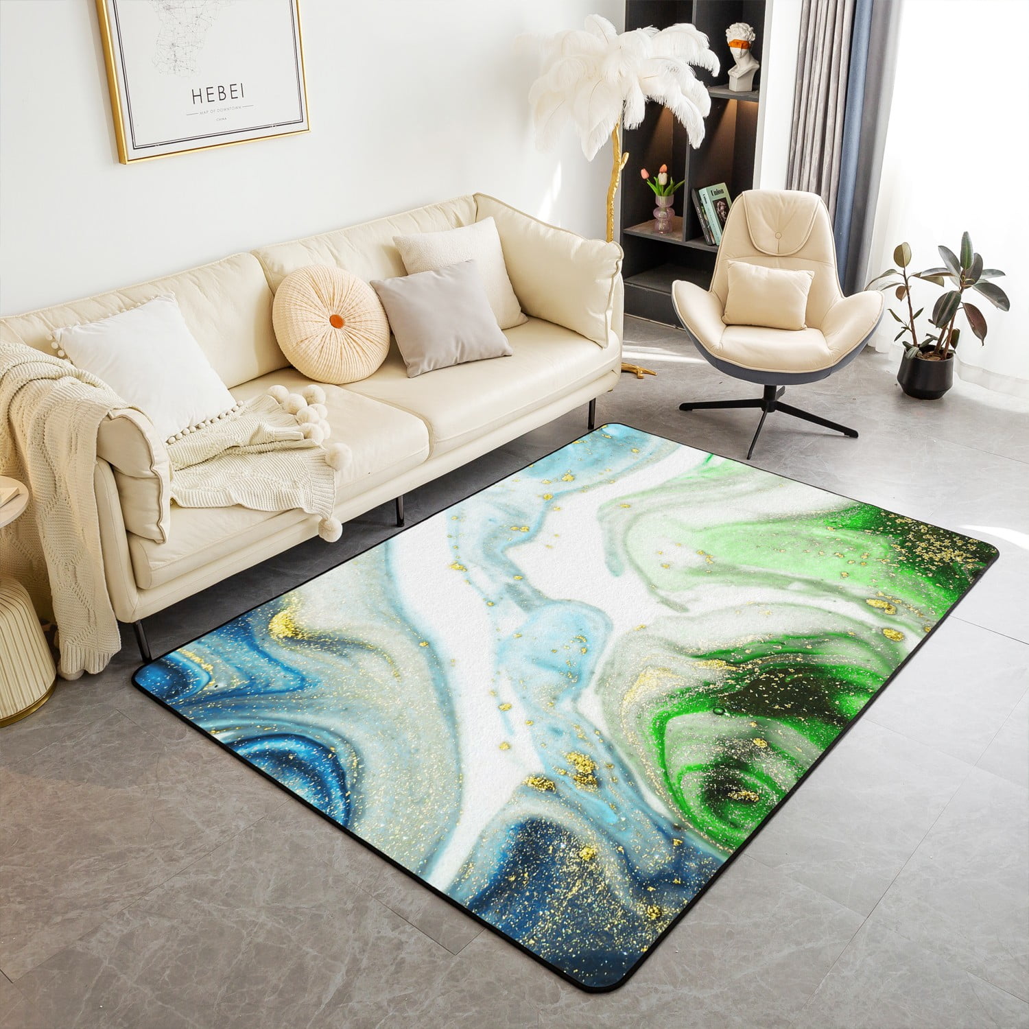 Erosebridal Chic Marble Style Accent Rug Set,Green Blue Marble Area Rug ...