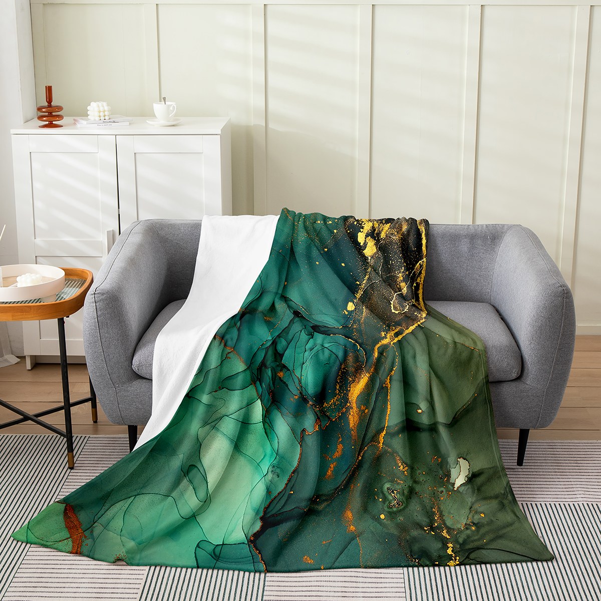 Chic Marble Throw Blanket,Teal Blue Marble Fleece Blanket Teens,Gold ...