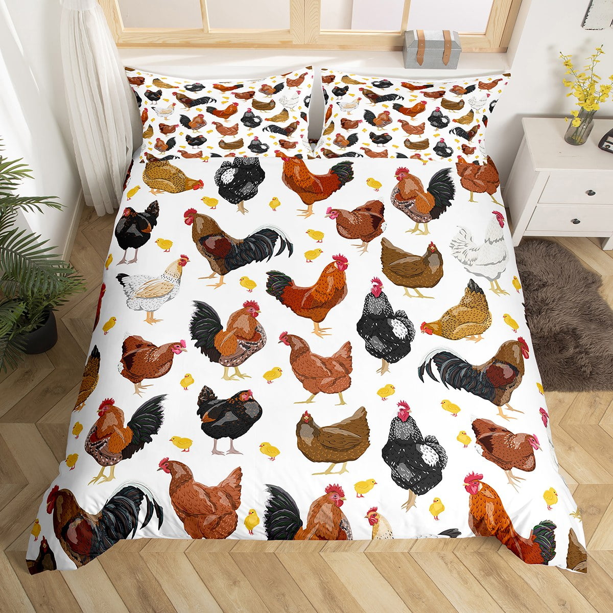 Chicken Comforter Cover Rooster Hen Duvet Cover,Farm Animal Bedding Set ...