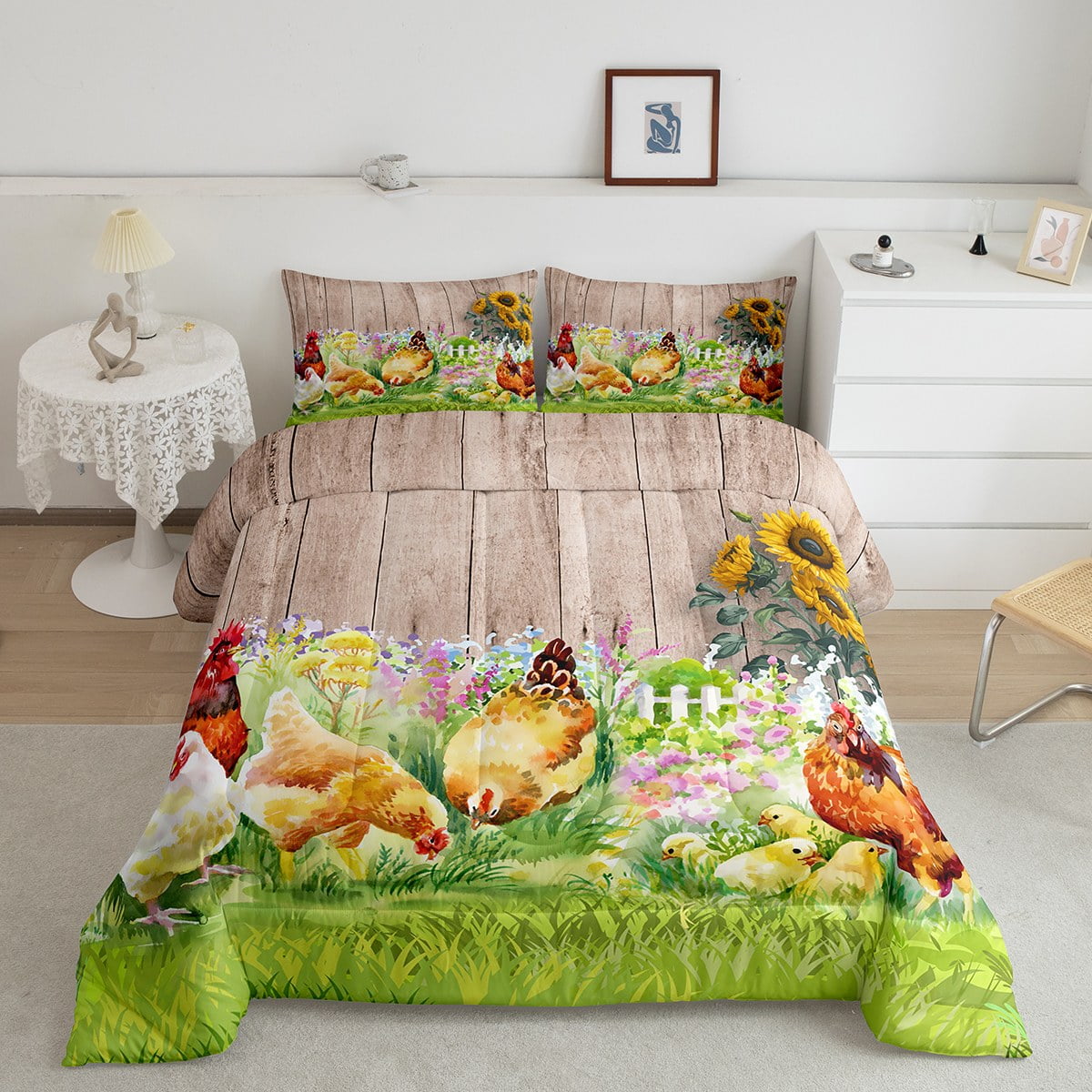 YST Chicken Comforter Set Queen Size, Farm Animals Bedding Comforter ...