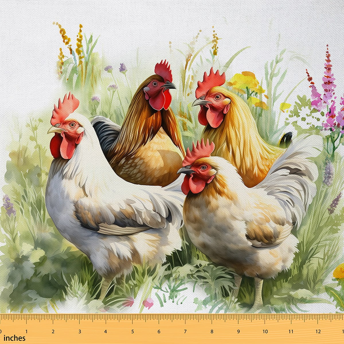 YST Chicken Fabric By The Yard Rooster Upholstery Fabric Flowers ...