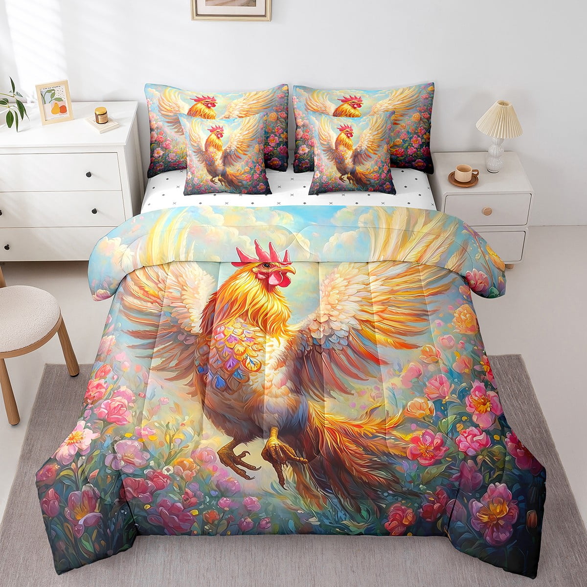YST Chicken King Size 7 Pieces Bedding Set,Farmhouse Rooster Comforter ...