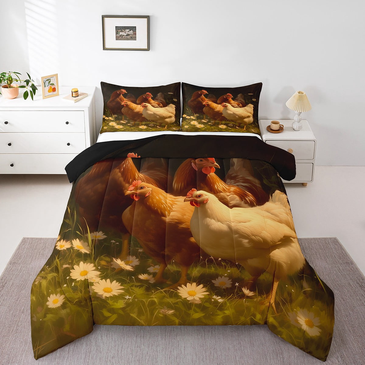 Chicken Quilt Farmhouse Rustic Rooster Bedding Set Vintage Hen ...