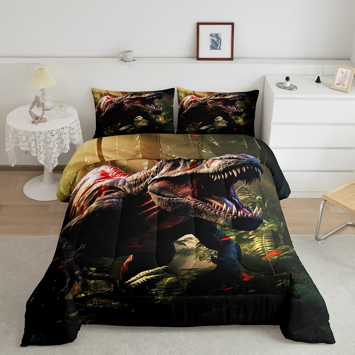 3D Dinosaur Bedding Queen Dino Comforter Set, Wild Animal Quilt Sets ...