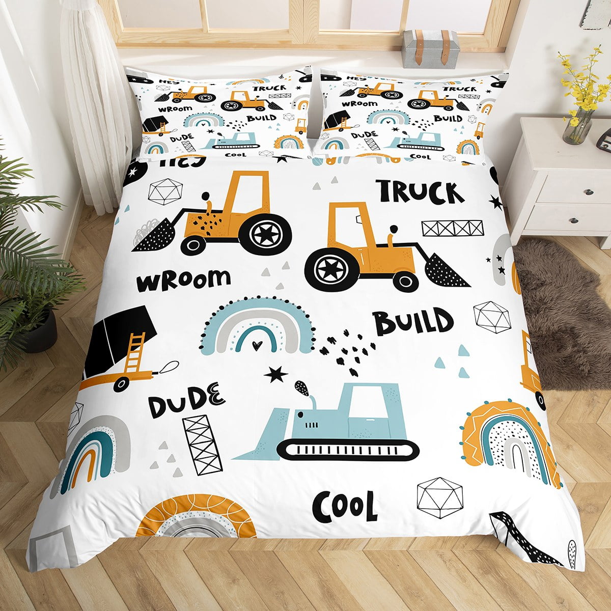 YST Child Tractor Bedding Sets Queen for Boys Toddler Bed Cartoon Truck ...