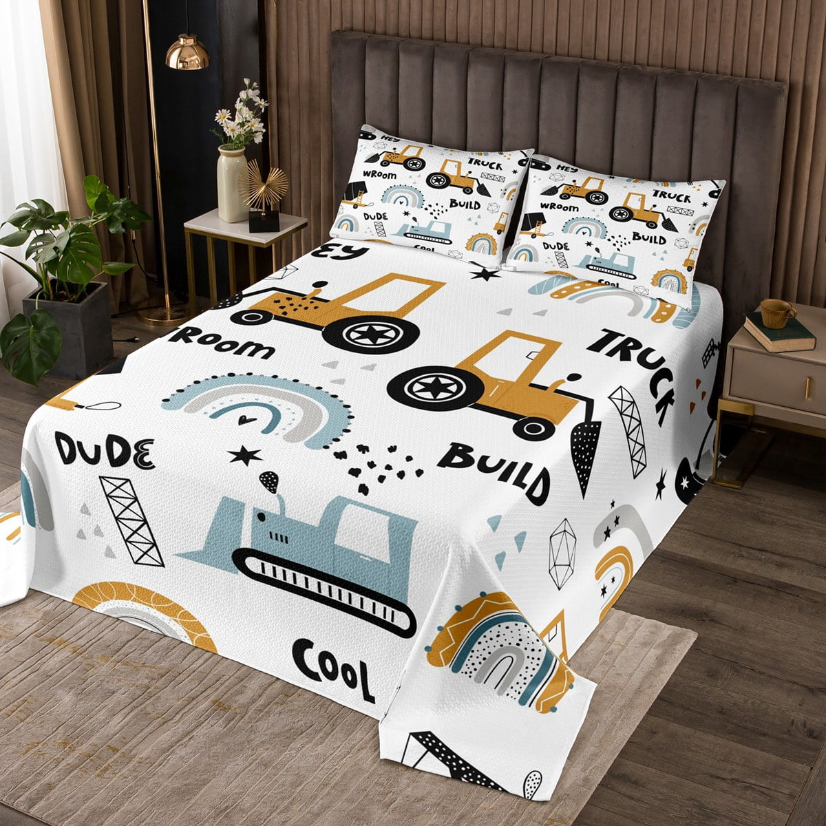 Erosebridal Tractor Queen Quilt Set Bed Cartoon Truck Coverlet Set, Car ...