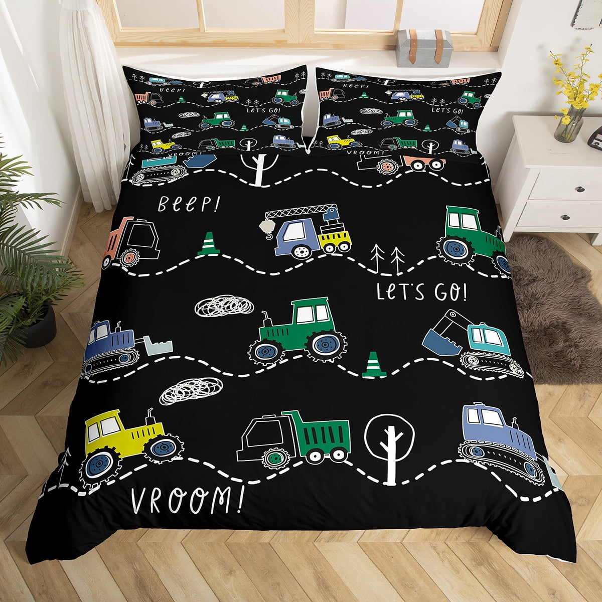 YST Children Boys Tractor Bedding Sets Queen Funny Dinosaur Comforter ...