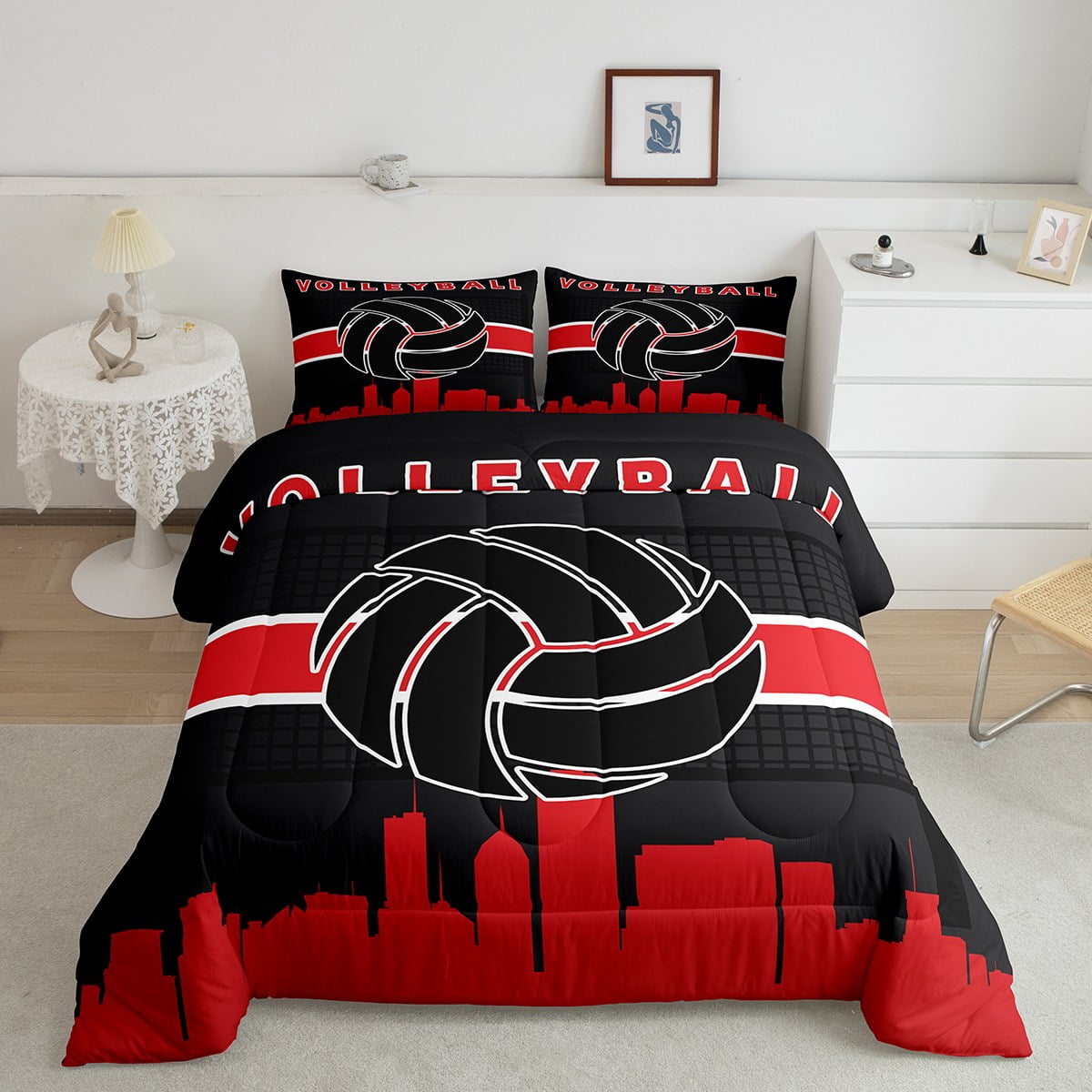 Erosebridal Video Game Comforter Queen Sport Bedding Set, Volleyball ...