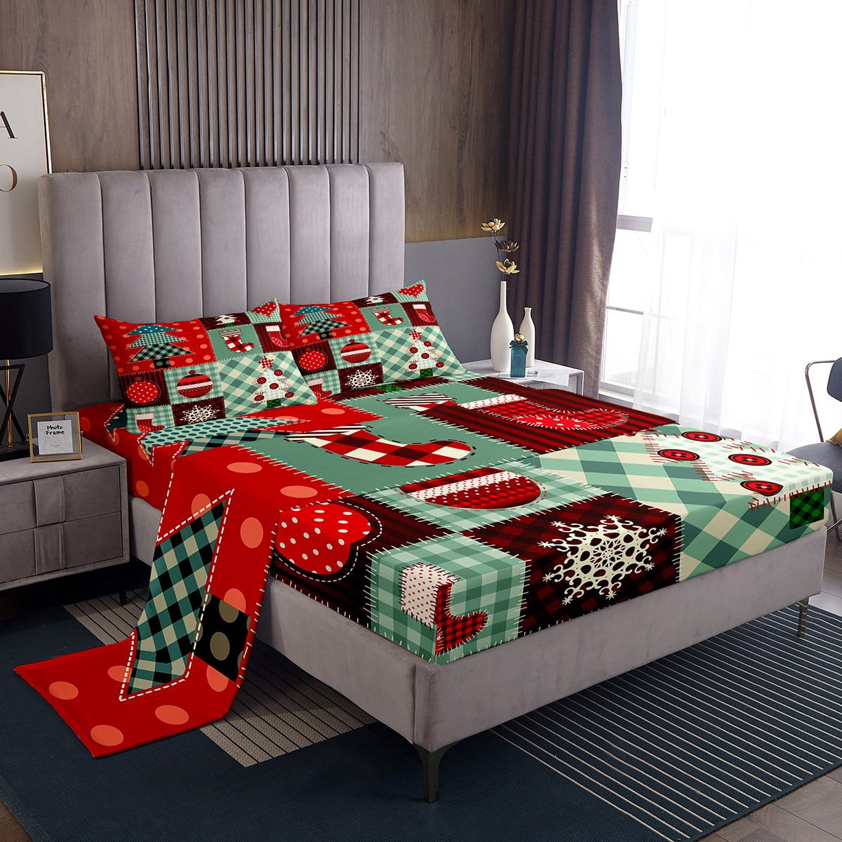 Erosebridal Christmas Bed Sheets Full Size,Cute Xmas Tree Snowflake ...
