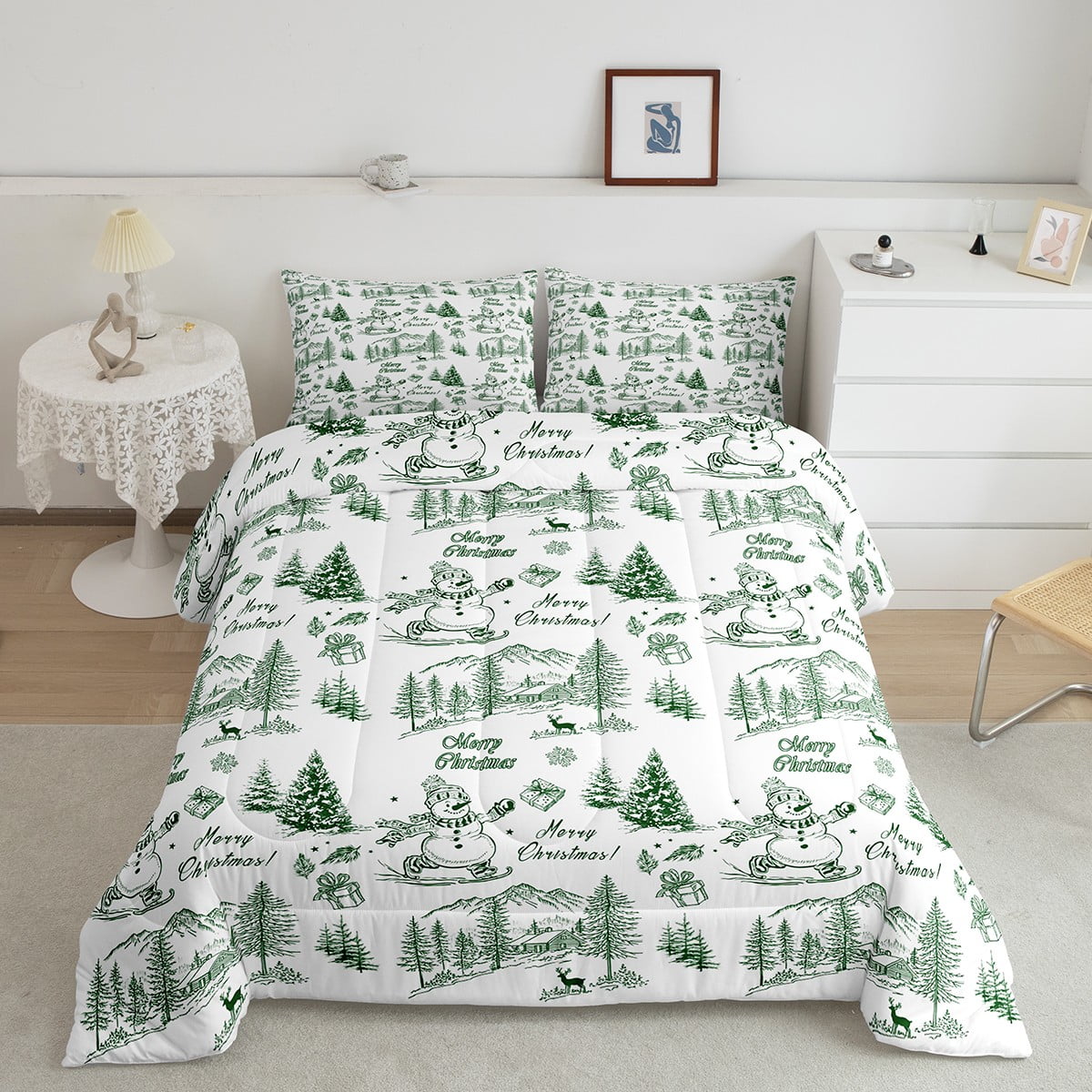YST Christmas Bedding Set Twin Size, Green Christmas Tree Snowman ...