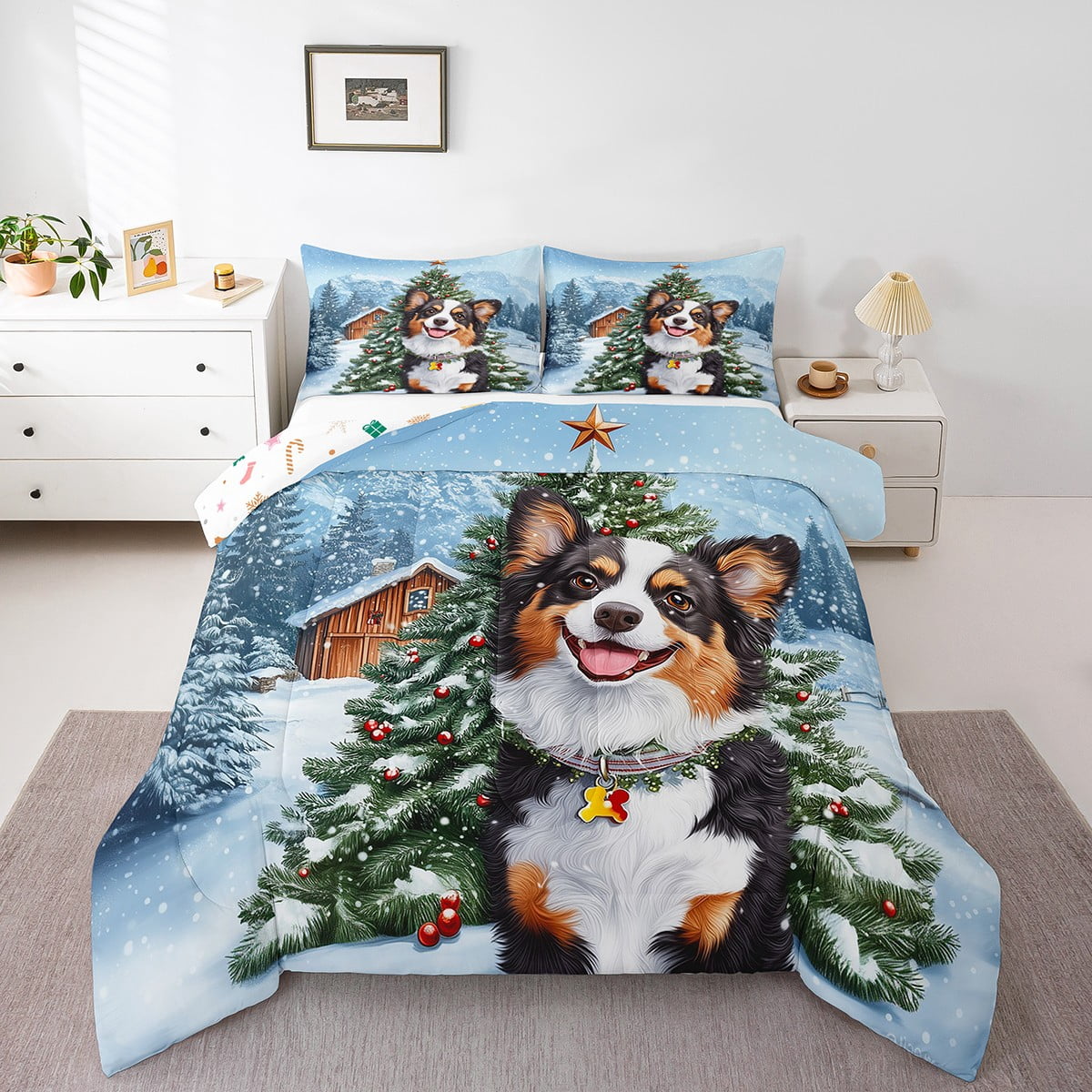 Christmas Corgi Full Bedding Set,Xmas Decor Gifts Cute Dog Comforter ...
