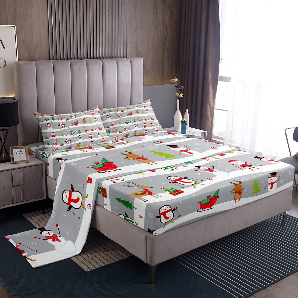 Christmas Sheets Twin,Cute Snowman Penguin Bed Sheets Cartoon Xmas Deer ...
