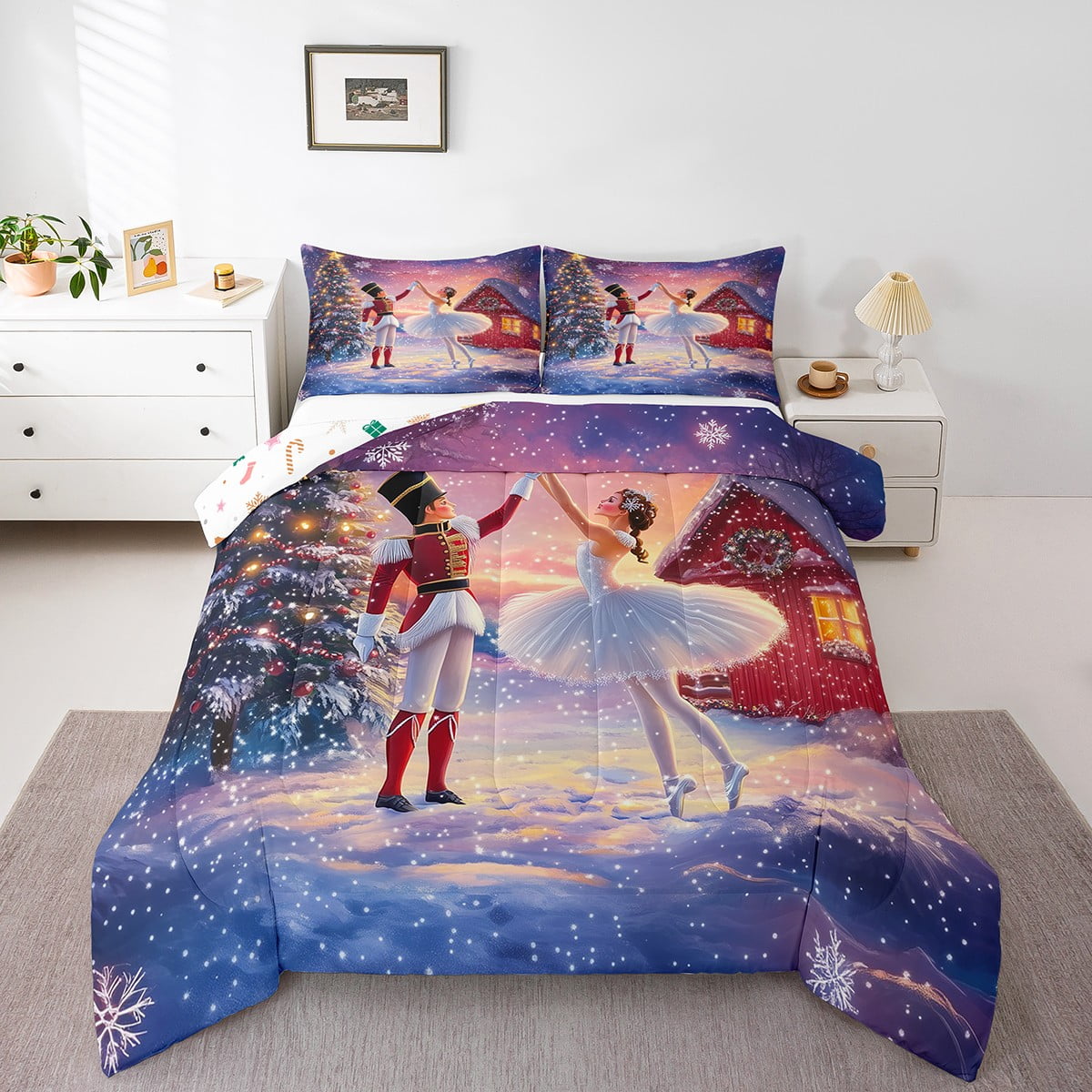 YST Christmas Nutcracker King Bedding Set,Winter Snowflake Xmas Tree ...