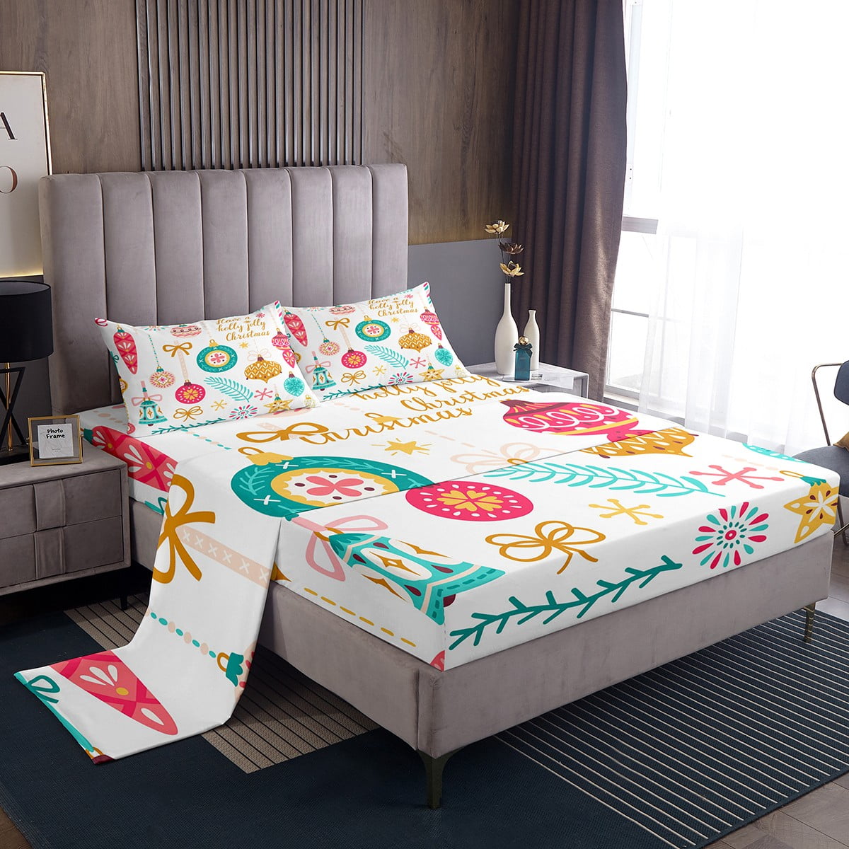 YST Christmas Ornaments Bedding Set Queen Vintage Xmas Decorative Bed ...