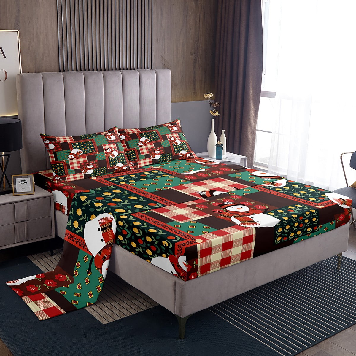 Erosebridal Christmas Sheets Kawaii Snowman Pattern Sheet Set Boho ...