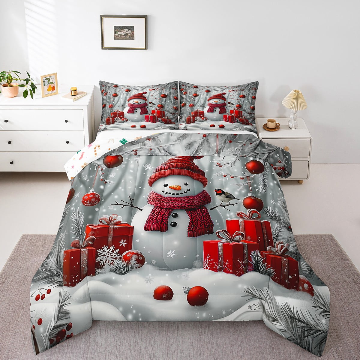 YST Christmas Snowman Bedding Comforter Sets Twin Size, Merry Xmas ...