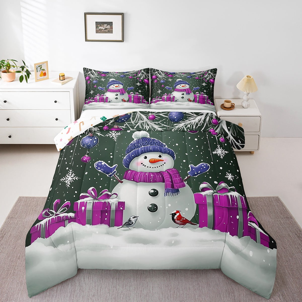 YST Christmas Snowman Bedding Set Queen Size,Merry Xmas Comforter Set ...