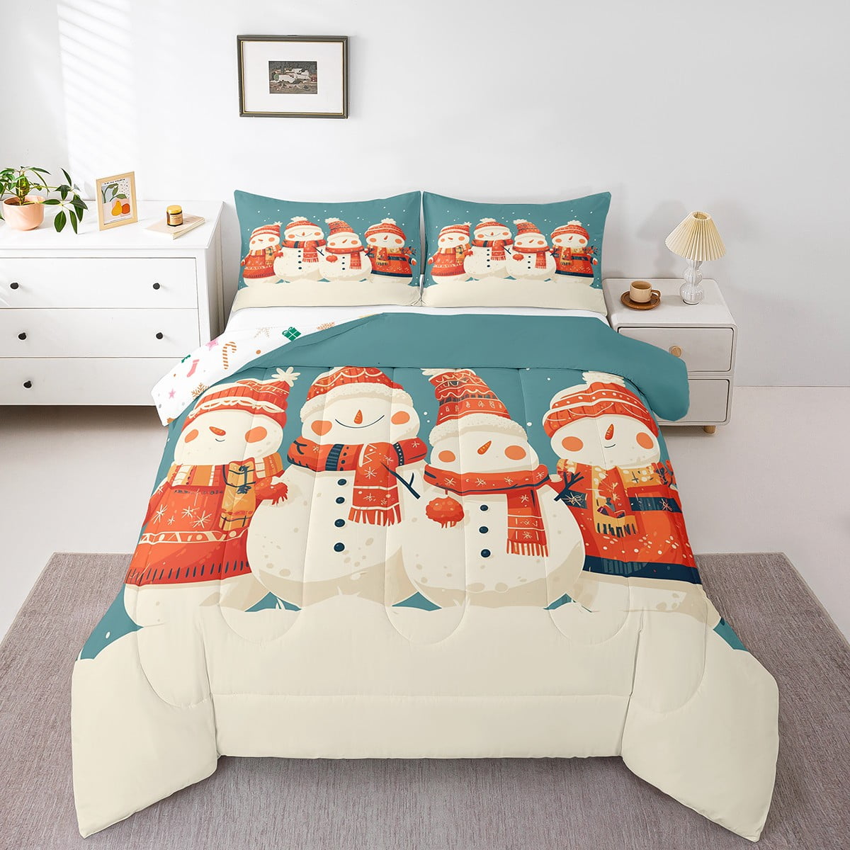 YST Christmas Snowman Comforter Set Kids Christmas Decorations Bedding ...