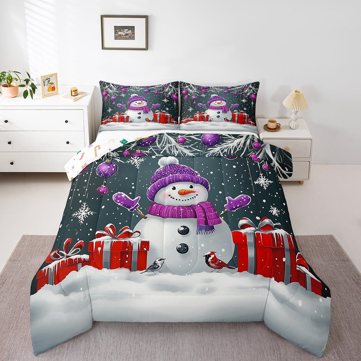 Christmas Snowman Comforter Set King Size,Merry Xmas Bedding Set ...