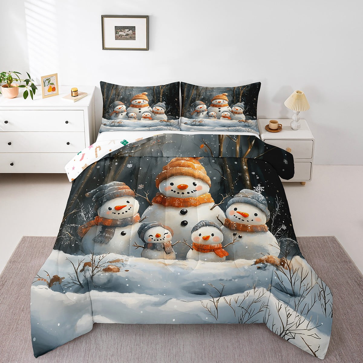 YST Christmas Snowman Comforter Set Twin Size, Merry Xmas Bedding Set ...