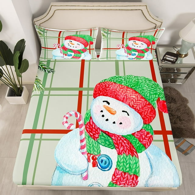 YST Christmas Snowman Fitted Sheet Merry Christmas Theme Bedding Set ...