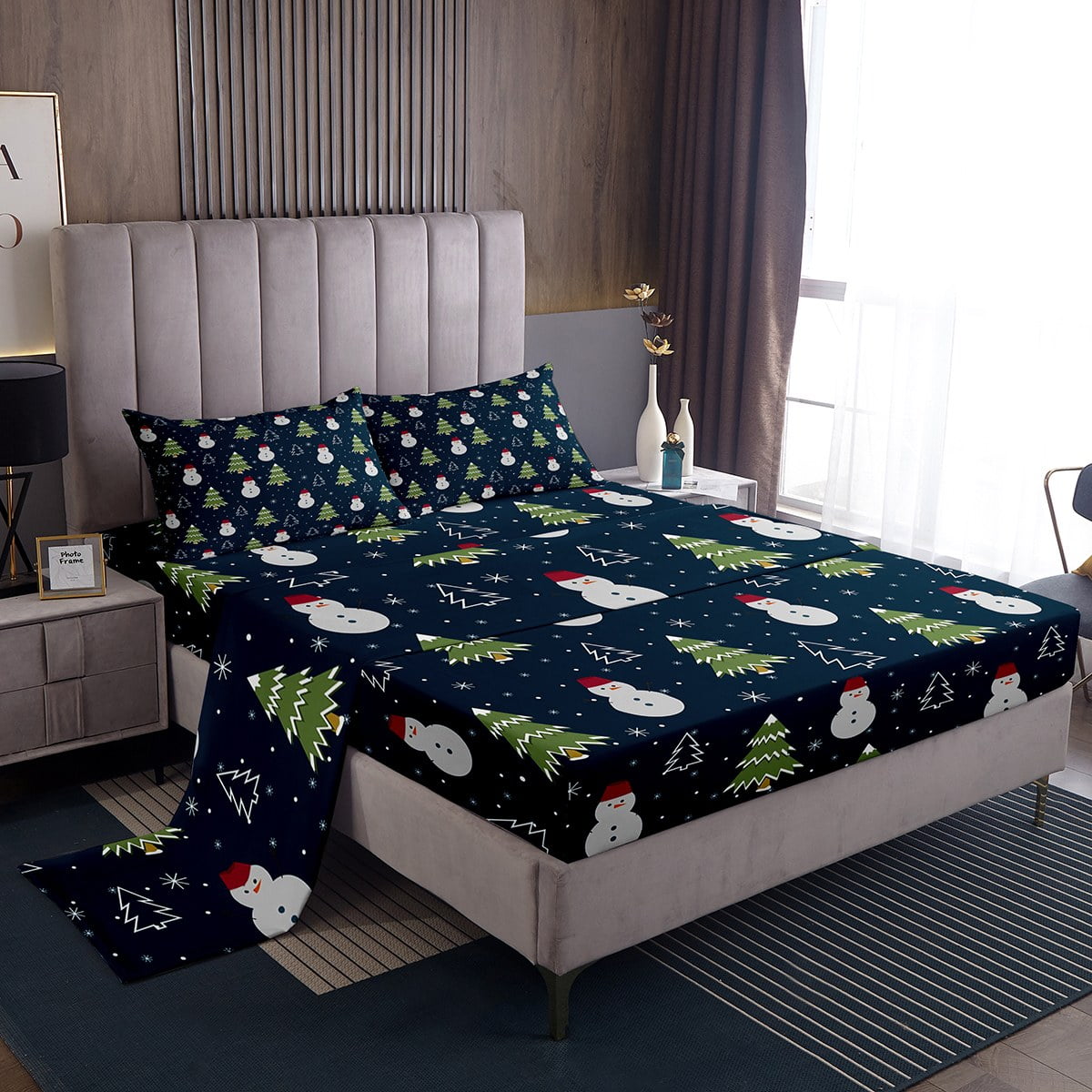 YST Christmas Tree Bed Sheets Twin Size,Cute Snowman Snowflake Sheet ...