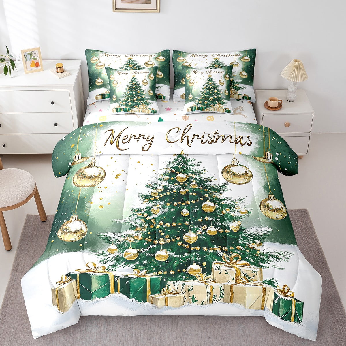 YST Christmas Tree Kids Bedding Set Xmas Holiday Bed In A Bag With ...