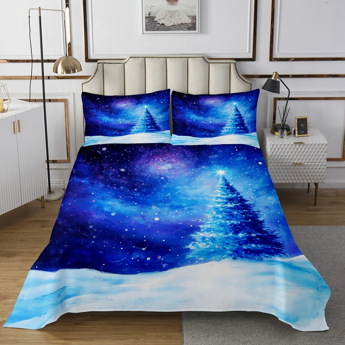 YST Christmas Tree Queen Quilt Bedding Set,Winter Themed Snow Bedspread ...