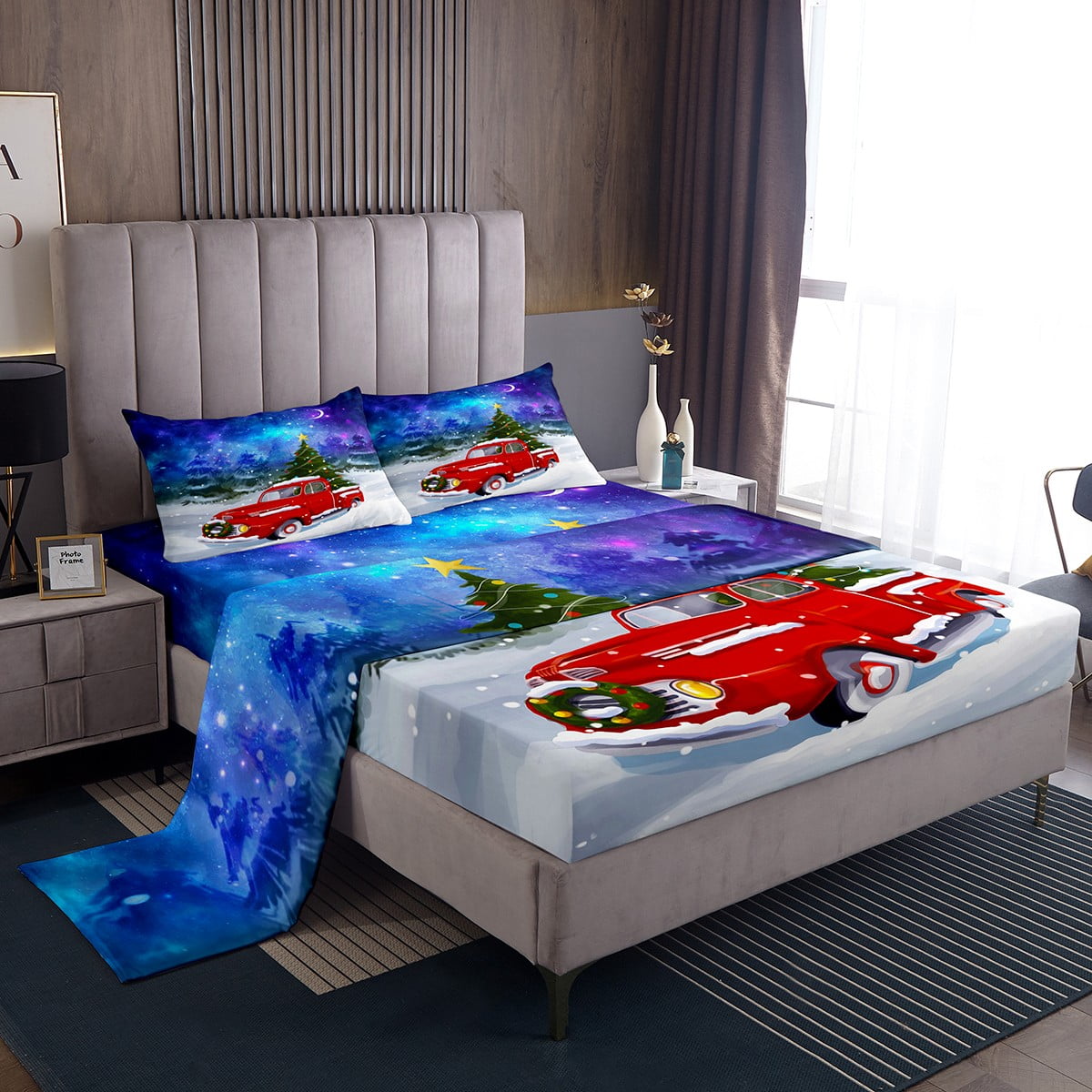 Erosebridal Christmas Winter Bed Sheets Set 3D Red Truck Print Sheets ...