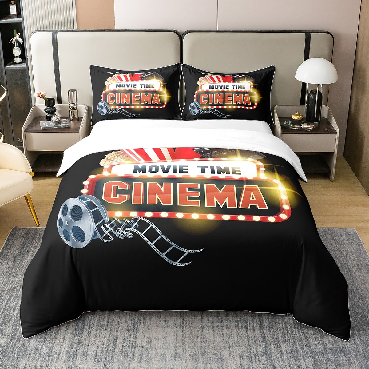 YST Cinema 100% Cotton Duvet Cover Twin Size Teens Popcorn Bedding Set ...