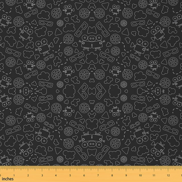 YST Cinema Fabric by The Yard,Cartoon Popcorn Cinema Ticket Decorative ...