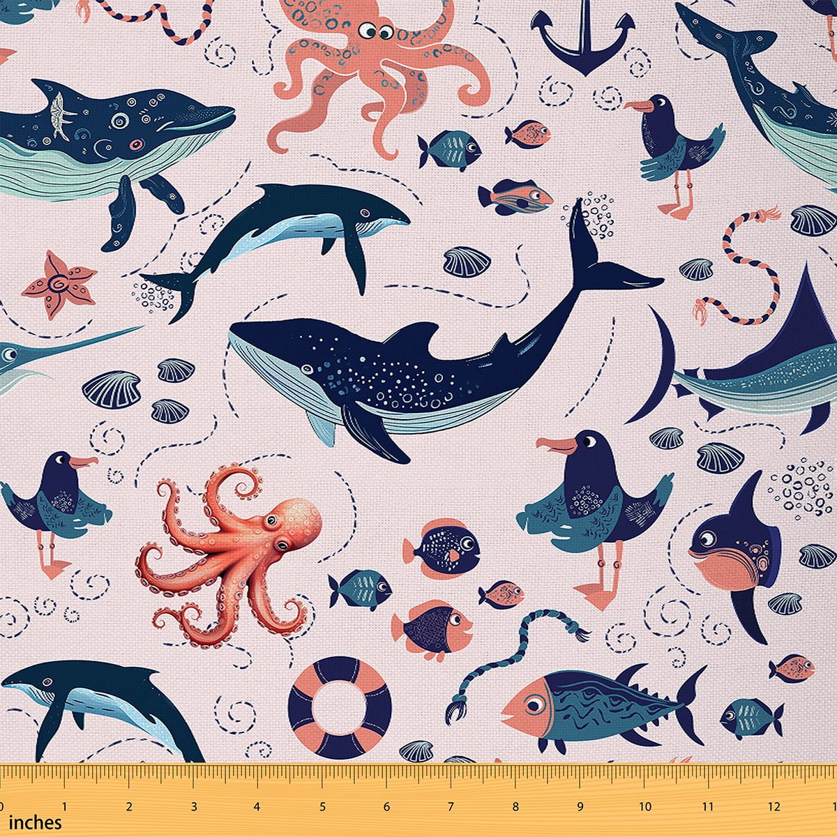 YST Coastal Animal Fabric By The Yard,Cartoon Whale Upholstery Fabric ...