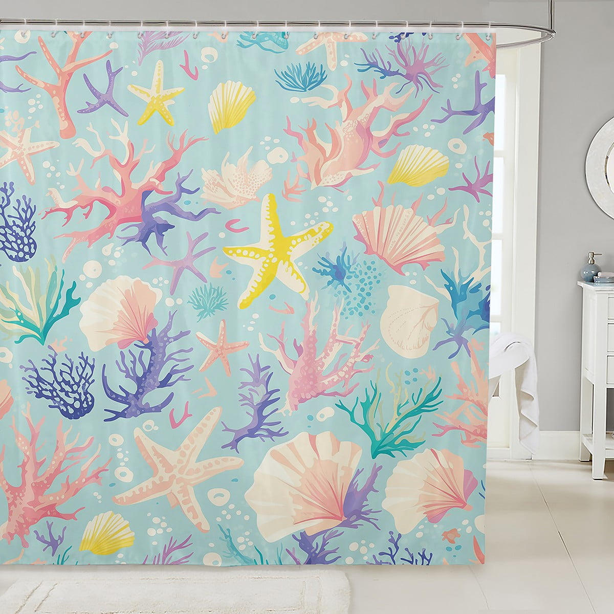 Coastal Bath Curtain - Ocean Beach Themed Fabric Shower Curtain ...