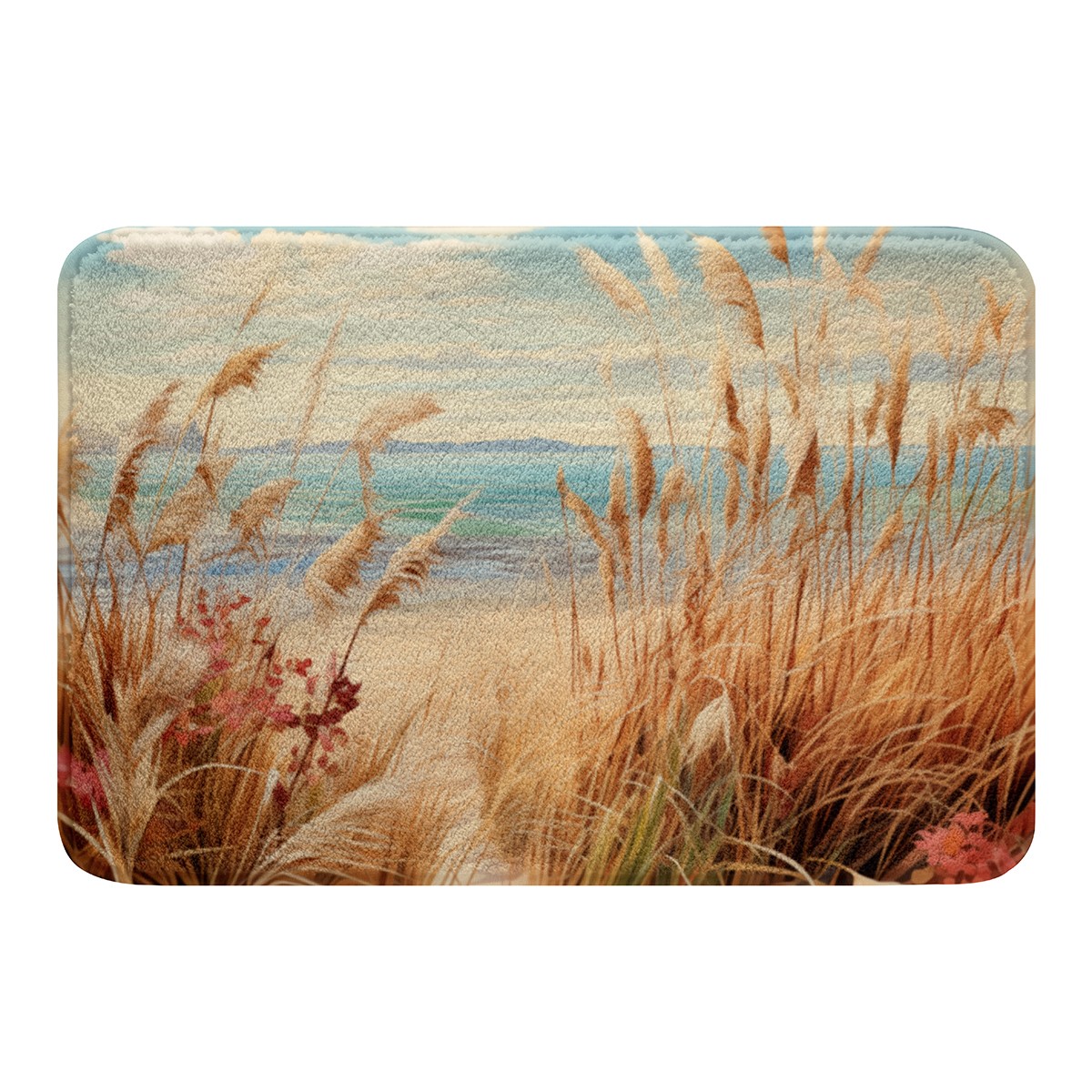 YST Coastal Beach Bathroom Rug Set,Nature Themed Reed Plant Bath Mat ...