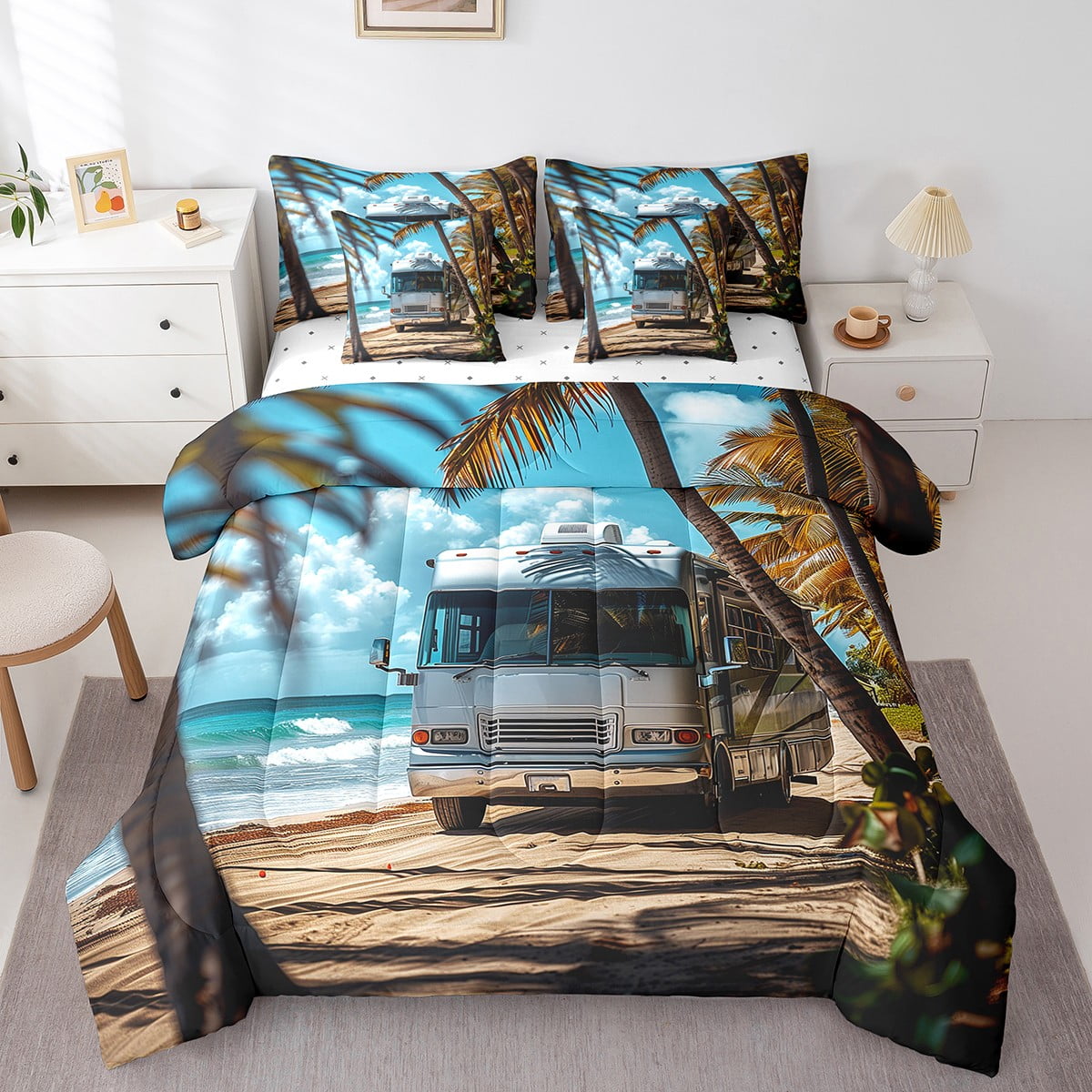 Coastal Beach Comforter Set Twin 7 Piece Tropical Hawaiian Palm Tree ...