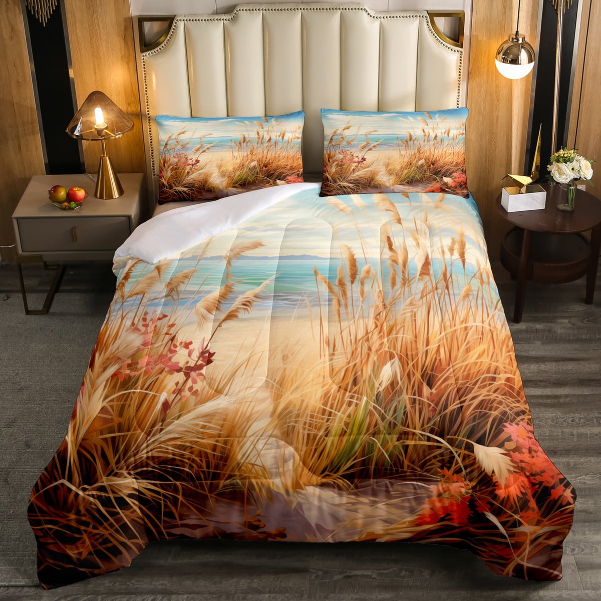 YST Coastal Beach Twin Bedding Set,Nature Themed Reed Plant Comforter ...