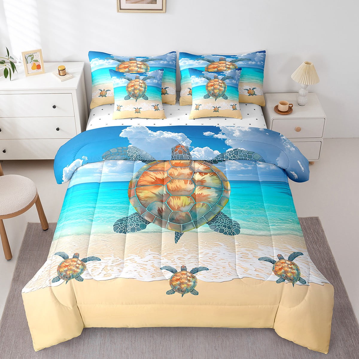 Coastal Turtle Comforter Set Queen,Summer Ocean Bedding Sets Sea ...