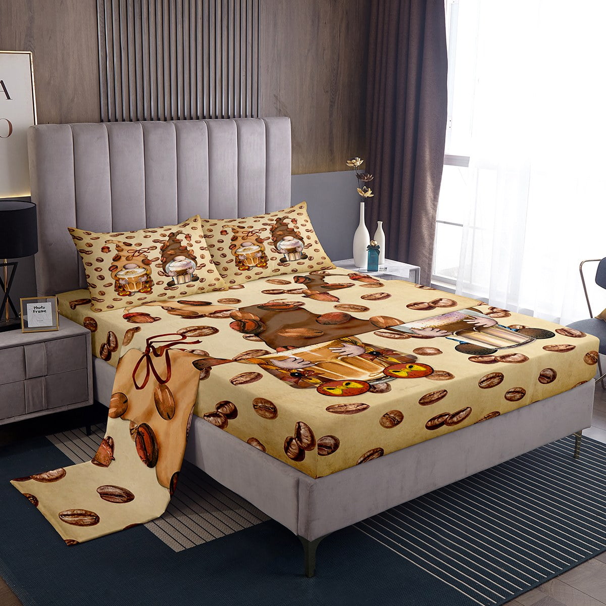 YST Coffee Bean Bed Sheets Set for Kids Adult Youth,Rustic Gnomes Sheet ...