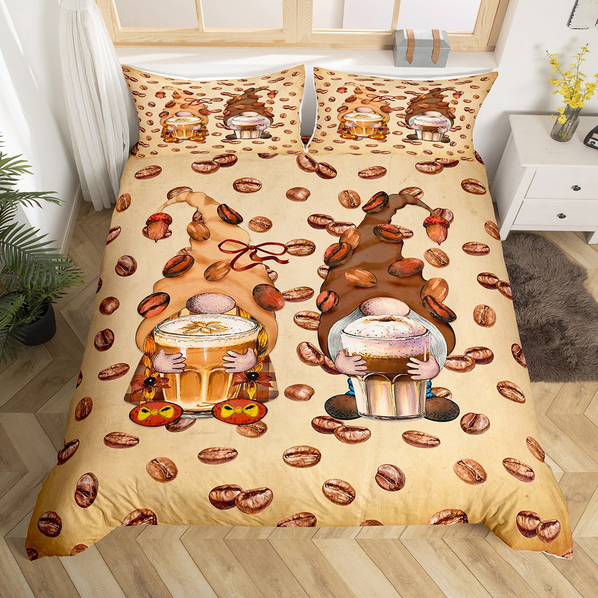 Erosebridal Coffee Bean Duvet Cover Adult Youth,Rustic Gnomes Bedding ...