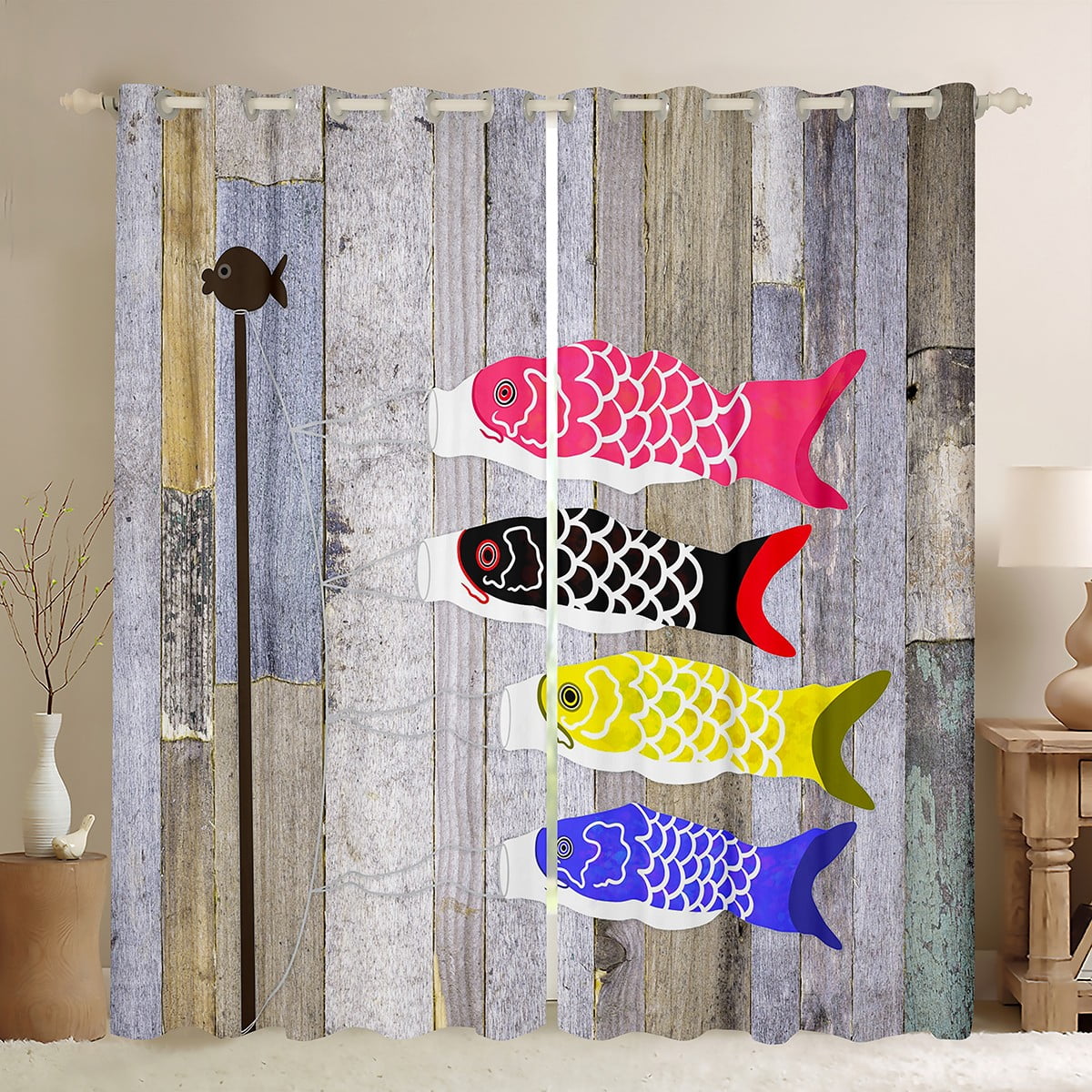YST Coloful Fish Blackout Curtains, Rustic Farmhouse Cabin Decor ...