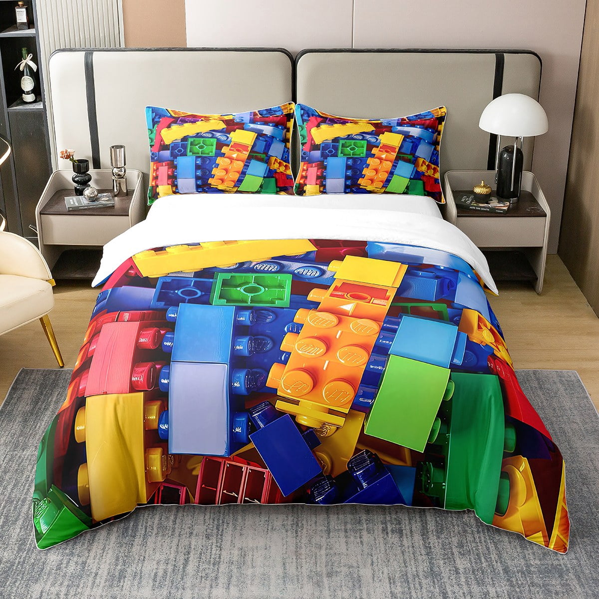Erosebridal Colorful 100% Cotton Duvet Cover King, Building Blocks ...