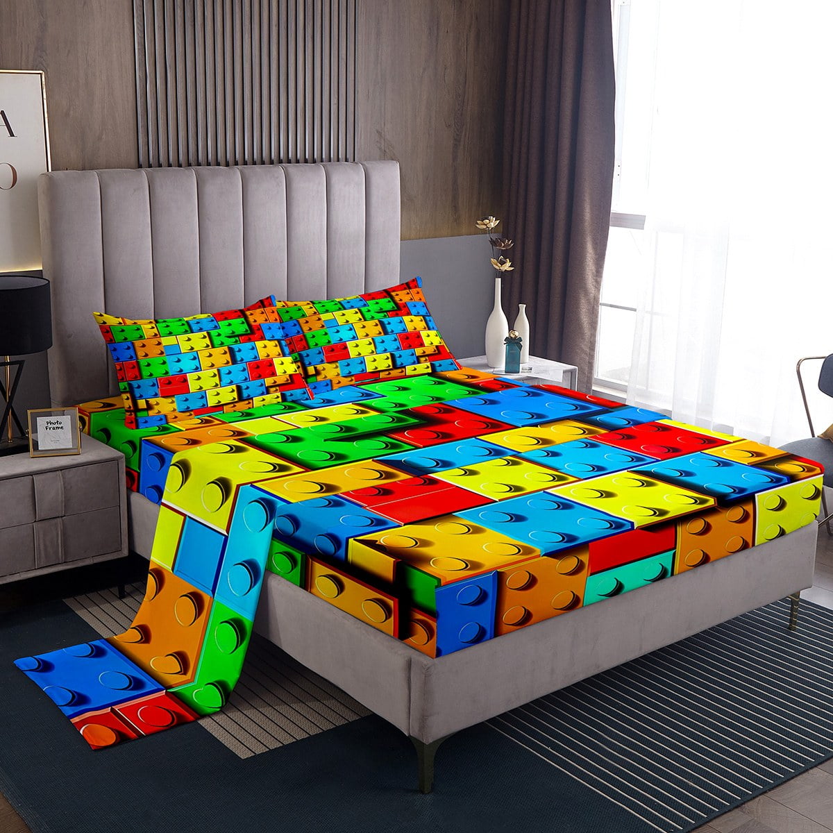 Colorful Bed Sheets Set King, Building Blocks Sheet Set , 3D Rainbow ...