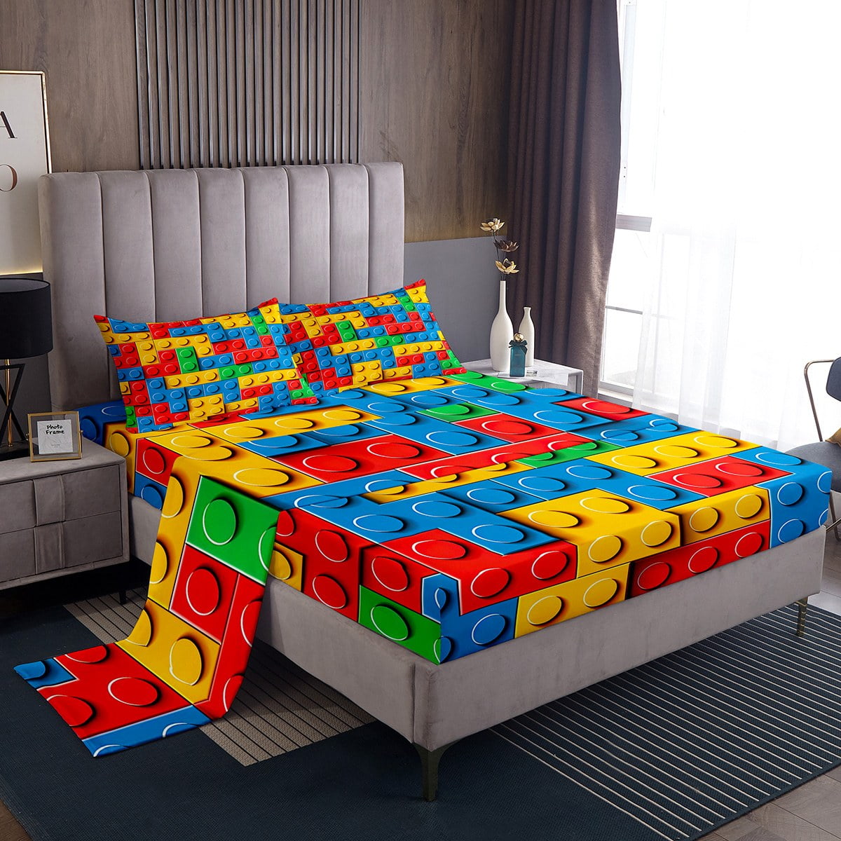 YST Colorful Bed Sheets Set King, Building Blocks Sheet Set For Kids ...